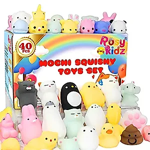 ROSYKIDZ 40pcs Mochi Squishy Toys Bulk, Kids Party Favors Squishies Stress Toys Pack Includes Unicorn and Animals Toy for Kids Boys Girls Class Prize Box Items, Desk Mini Toys for Classroom Rewards