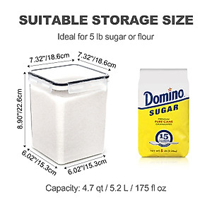 Large Food Storage Containers with Lids Airtight 5.2L /176Oz, for Flour, Sugar, Baking Supply and Dry Food Storage, PANTRYSTAR 3PCS BPA Free Plastic Canisters for Kitchen Pantry Organization