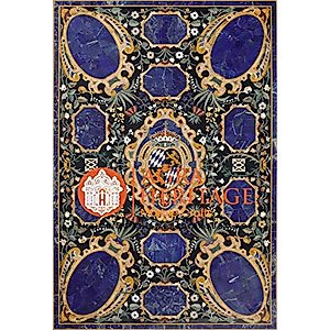 60"x36" Marble Dining Room Table Top Lapis Lazuli Inlay Pietra Dura Decor | 60"x36"