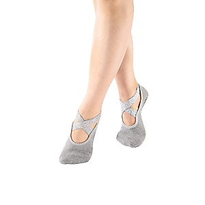 Teebulen Women's 2-Pack Black/Grey Cushioned Anti Skid Non-Slip Grips Cotton Yoga Barre Pilate Home Socks,Size 4-7