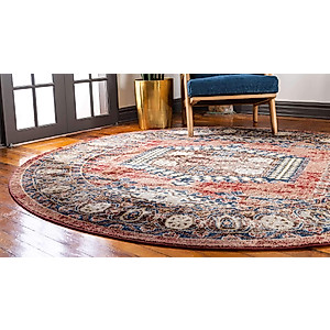 Unique Loom Utopia Collection Area Rug - Larissa (7'Round, Terracotta/ Blue)