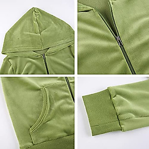 Women's 2 Piece Velour Tracksuit Set Heart Print Long Sleeve Zipper Hoodie Cropped Jacket and Sweatpants Y2K Sweatsuit Set (B-Green, Large)