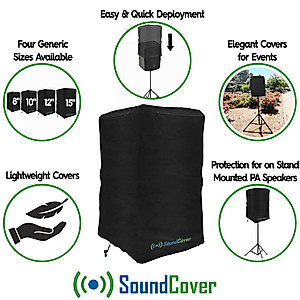15 Inch PA/DJ Lightweight Powered Speaker Cover Bag in Black for Stand Mounted Speakers - Over the top fit, Water Resistant (not Waterproof), 50 UV Protection - Check Dimensions Before Ordering!