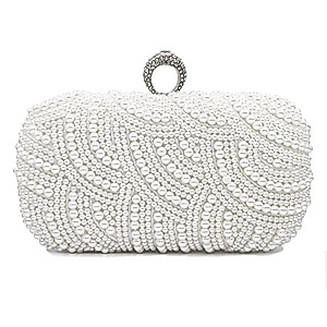 Aovtero Pearl Clutch Bag Bride Purse Women Wedding Prom Evening Bags Full Beaded Handbag with Chain (Ivory White)