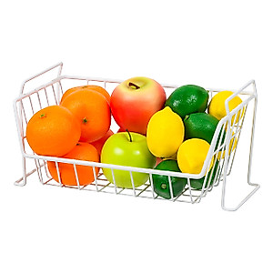 IRIS USA Small Modular Wire Stacking Storage Basket, 8"D x 14"W x 6"H, Great Storage for Pantry, Kitchen, or Closet Organization, Stackable with Interlocking Legs, Multipurpose Home Organizer, White