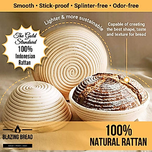 Banneton Bread Proofing Basket Set - 2x Round 9 inch Baskets Sourdough Bread Baking Supplies Sour Dough Scoring Tool - Proofing Bowls for Sourdough Bread Making Tools