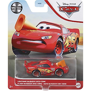 Disney Car Toys Lightning McQueen with Cone, Miniature, Collectible Racecar Automobile Toys Based on Cars Movies, for Kids Age 3 and Older, Multicolor