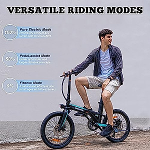 KORNORGE Electric Bike A9, 20" Ultra Light Foldable Electric Bike, Lightweight Frame, LED Headlight Sports Style Electric Bike for Adults and Teens,Black