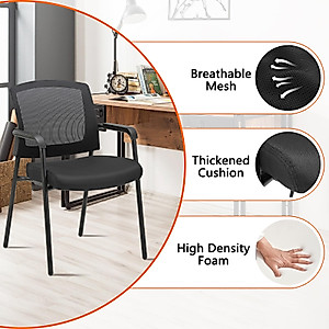 CLATINA Office Reception Guest Chair Mesh Back Stacking with Ergonomic Lumbar Support and Thickened Seat Cushion for Waiting Conference Room Black 4 Pack