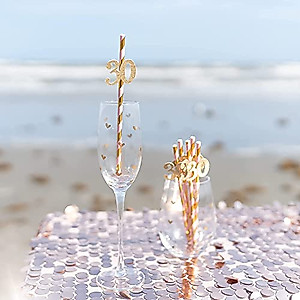 30th Birthday Decor Paper Straws – Metallic Rose Gold & Blush Reusable Straws – Party Straws for Birthday Decorations – Glitter Straws w/Cut-Out Number 30 – Set of 10