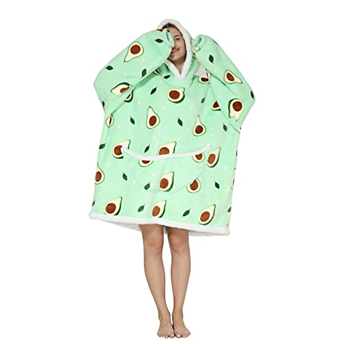 LorranTree Hoodie Wearable Blanket Oversized Sweatshirt with Pockets TV-Blanket for Adults Men Women Avocado Sherpa Cows One Size Fits All TV2201-NYG