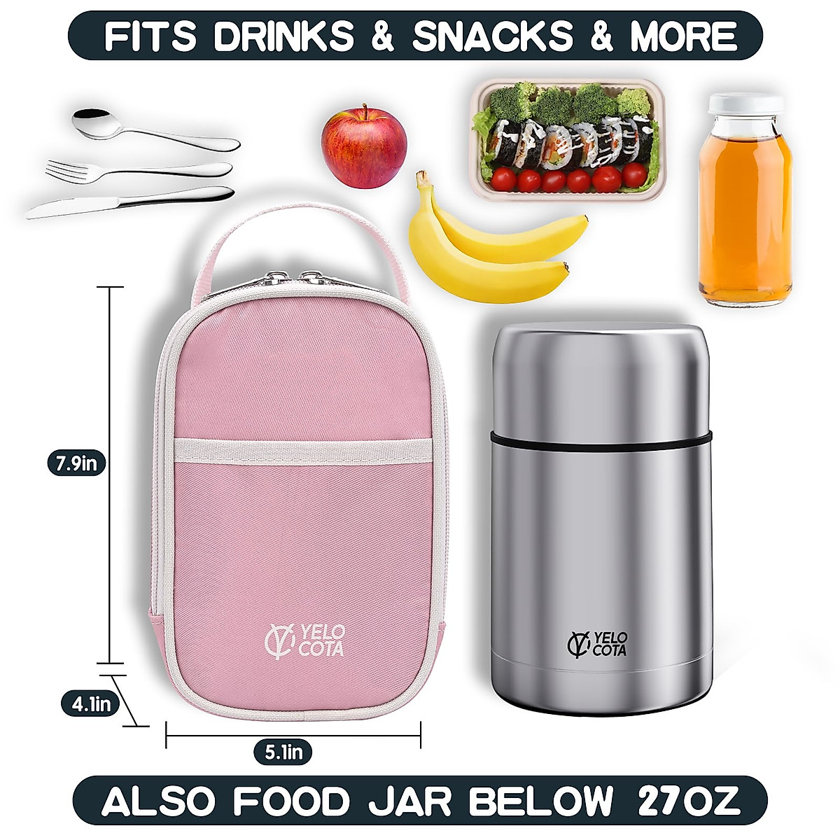 Mini Thermal Bag, Snack Bag, Insulated Lunch Bag, Lunch Cooler Bags, Exact Designed for Insulated Food Jar below 27oz, Lunch Tote Bag for Girls,Women