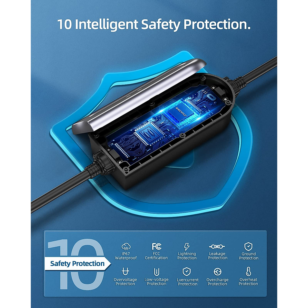 ShockFlo G1 Level 2 EV Charger (40Amp, 240V, NEMA 14-50P), Wall-Mounted EVSE SAE J1772 EV, Portable Electric Vehicle Charger with Adjustable Current/Timing Delay, Plug-in Home EV Charging Station