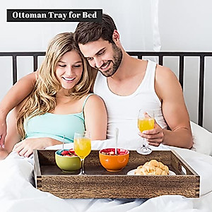 Walnut Wood Serving Tray with Handles (17 Inches)- Large Tray for Ottoman Coffee Table, Used in Bedroom, Living Room, Kitchen, Bathroom, Hospital and Outdoors