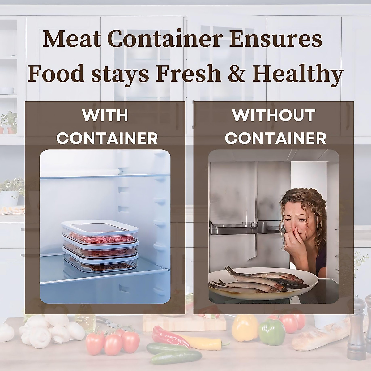 3 Layers Deli Meat Container for Fridge with Tong, stackable Lunch Meat Container for Refrigerator, Deli Containers with Lids for Refrigerator & Food Storage Boxes For Cold Cuts, Ham, Salami Storage