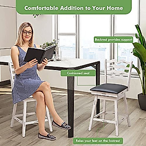 COSTWAY Bar Stools Set of 2, 25” 360° Swivel Counter Height Chairs with Rubber Wood Frame, Cushioned Seat, Ergonomic Backrest & Footrest, Wooden Upholstered Barstools for Kitchen Island (2, 25”)