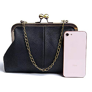 Lanpet Women Classical Kiss Lock Clutch with Chain Strap Shoulder Bag Purse Wallet