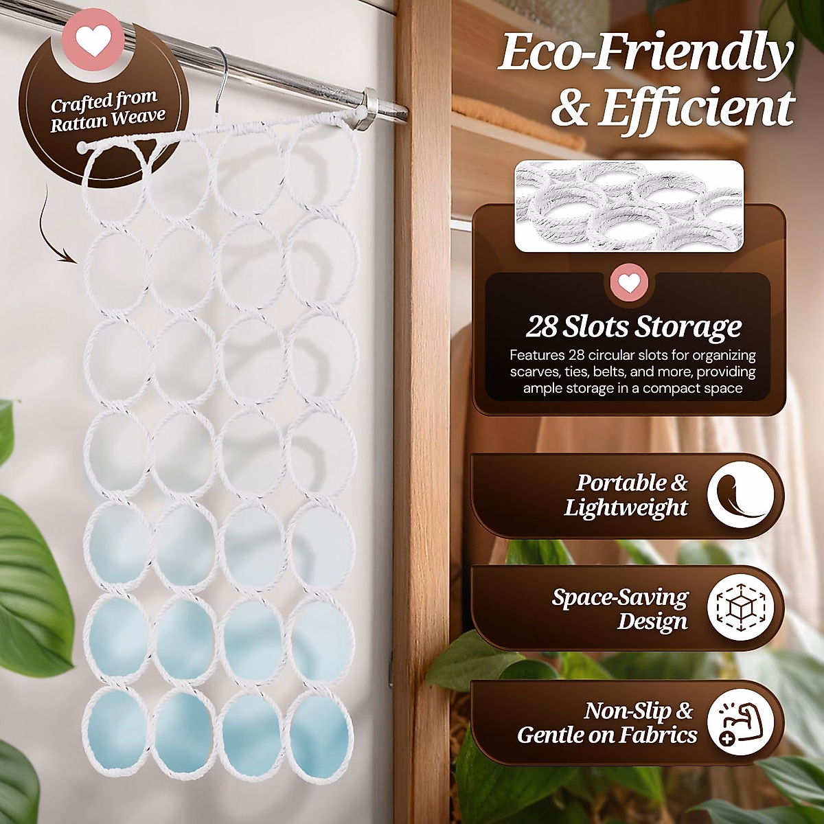 Flexzion Scarf Organizer for Closet - 28 Slot Scarf Hanger Hijab Organizer, Space Saver for Socks, Shawls, Ties, Towels, Belts, Multi Purpose Hanging Rack Storage, 2 Pack Colors May Vary