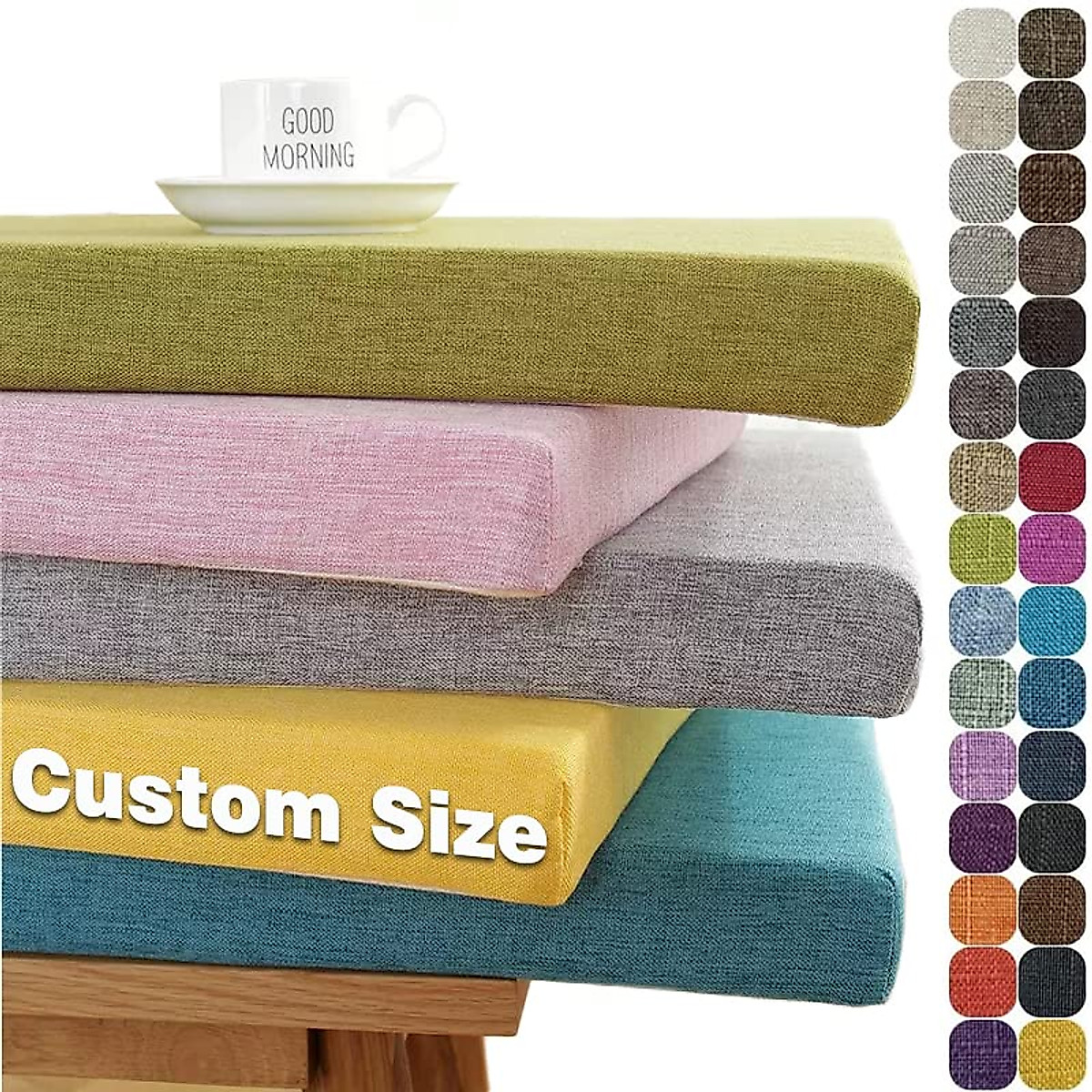 RCDPK Custom Bench Cushion Personalized Chair Pad, Garden Patio Furniture Bench Cushions, 50D High Resilience Sponge, Removable Linen Cushion Cover, for Indoor Outdoor Furniture (Custom Size, Brown)