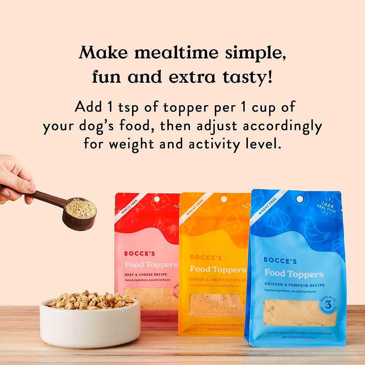 Bocce's Bakery Chicken & Pumpkin Dog Food Toppers, All-Natural Wheat-Free Dog Food Topper, Made with Real Ingredients, Baked in USA, 8 oz