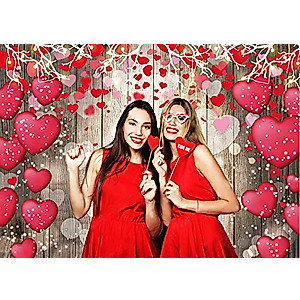 CYLYH 7x5ft Valentine's Day Backdrop Rustic Wood Backdrop Red Love Heart Valentine's Day Backdrops Photography Mother's Day Backdrops Party Bridal Shower Kid Birthday Party Decor Banner