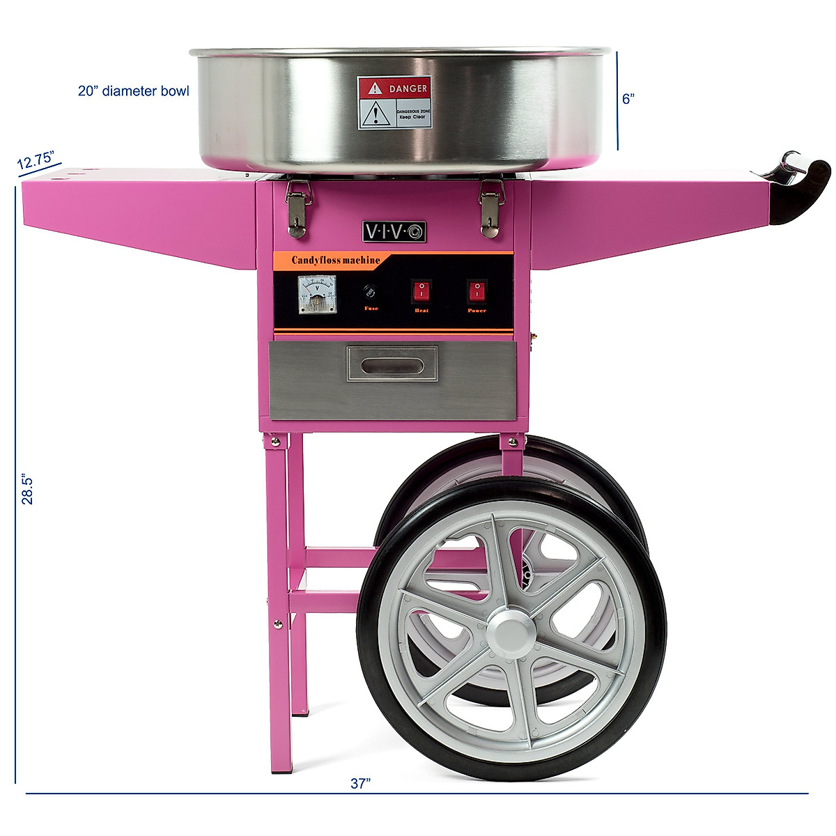 VIVO Pink Electric Commercial Cotton Candy Machine, Candy Floss Maker with Cart CANDY-V002