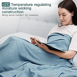 Cooling Bamboo Blankets, Queen Size Breathable Travel Summer Cool Blankets for Hot Sleeper Night Sweat,Cozy Soft Cold Throw Lightweight for Bed Couch All-Season Uses, 79"x86", Blue