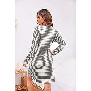 Ekouaer Women's Nightshirt Long Sleeve Button Down Nightgown V-Neck Sleepwear Pajama Dress