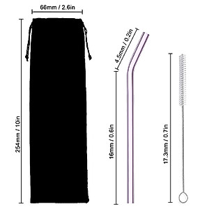 Glass Straw - 10pcs Pink Bent Glass Straw Set, 8'' Reusable Straws With Cleaning Brush For Tumblers, Tervis, Starbucks Cups, Mason Jars - STRAW0020-TR-10 (Pink Bent 10pcs) (Pink 10pcs)