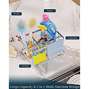 Consumest Kitchen Sink Organizer Sink Caddy with Cloth Holder & Drip Tray, 304 Stainless Steel Sink Sponge Organizer for Kitchen Caddy, Multifunctional Kitchen Sponge Caddy for Dishcloth Brush