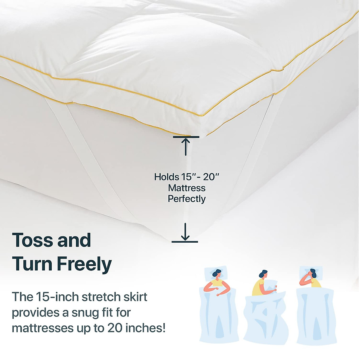 Simmons Feather Bed Full Mattress Topper with 230TC Microfiber Shell - Skin Friendly Prime Feather Fiber Baffle Box Mattress Topper with 15” Skirt for Full Size Bed - Plush Mattress Pad, 54”x75