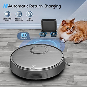 Robot Vacuum and Mop Combo, 2 in 1 Mopping Robot Vacuum Cleaner with Schedule, Wi-Fi/App/Remote, 2000Pa Max Suction, Self-Charging Robotic Vacuum, Slim, Ideal for Hard Floor, Pet Hair, Low-Pile Carpet