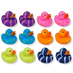 Cool Rubber Ducks (2") Standard Size. (12 Pack) Cute Duck Bath Tub Pool Toys. (Multi-Color Pattern Rubber Squicky Duckies)