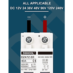 DIHOOL 40 Amp dc circuit breaker, 2-pole 500V DIN Rail Mount solar disconnect switch for Solar panels