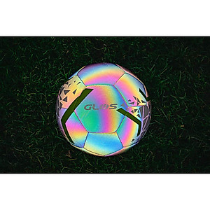 GLOS Glow Reflective Size5 Soft Leather Soccer Ball-Light Up in Camera Flash,for Adults. (Neon, Size 5)