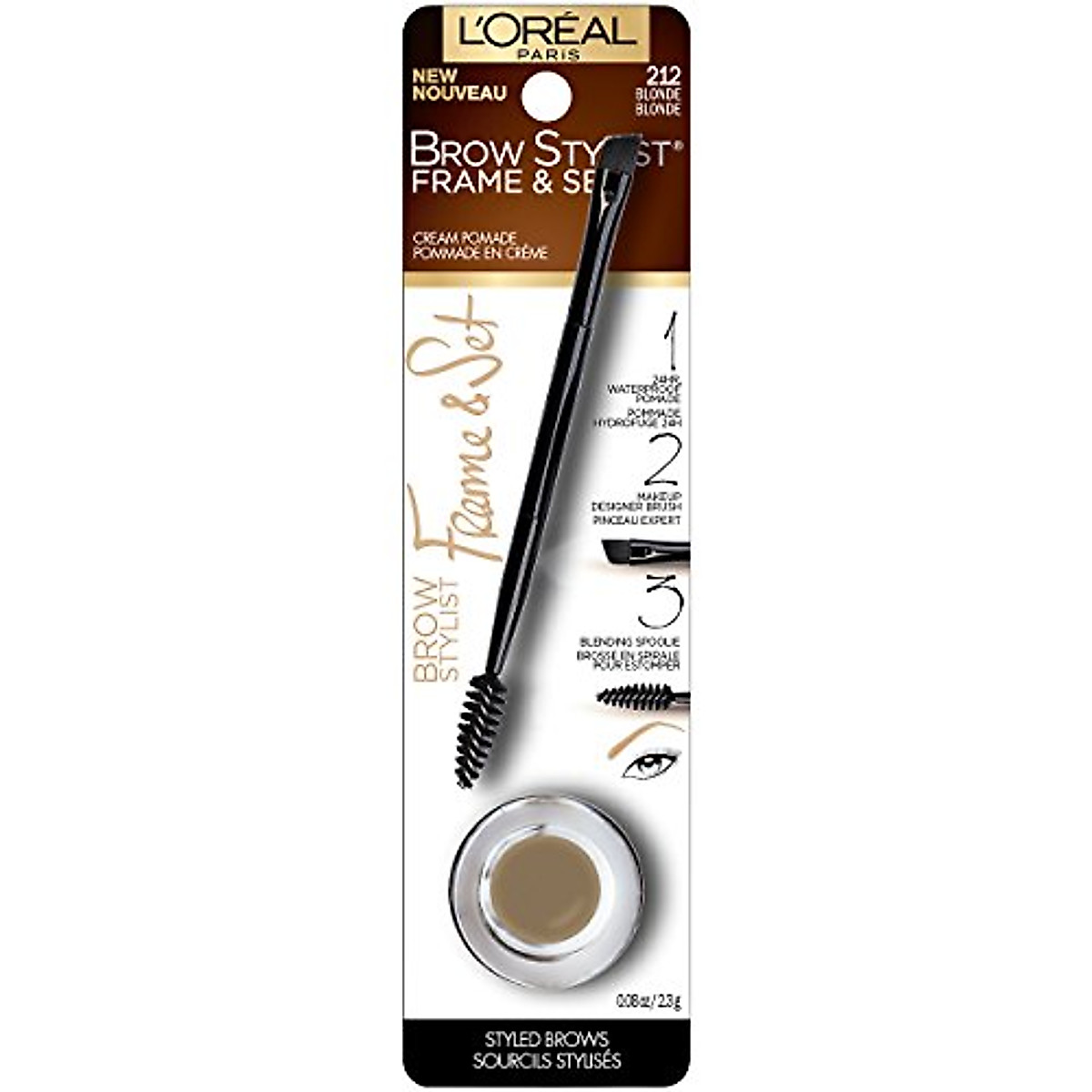 L'Oreal Paris Brow Stylist Frame and Set, Blonde, 0.08 oz.