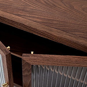 ZYR Desktop Storage Cabinet with Glass Door Sideboard Black Walnut Wood Small Cupboard Home Decoration Cabinet Storage Cabinet Kitchen Bathroom Countertop Cabinet Double Layer