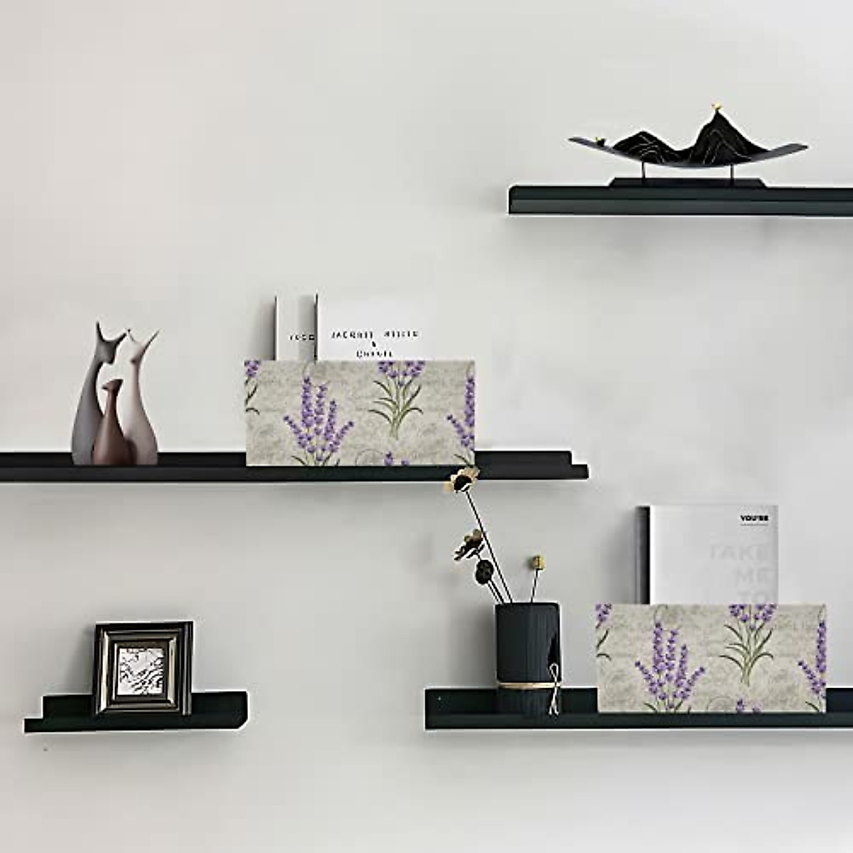 Emelivor Lavender Purple Flowers Storage Basket Bins Set (2pcs) Felt Collapsible Storage Bins with Dual Handles Closet Storage Bins for Kids Toys Pet Toy Books Clothes Closet Cabinet Organise