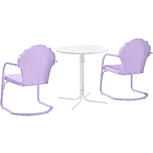 Crosley Furniture Tulip 3-Piece Outdoor Bistro Set, Vintage Retro Metal Patio Table and Chairs for Dining, Lavender Gloss/White Satin