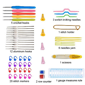 KOKNIT Bamboo Knitting Needles Set 2mm - 10mm,5 Crochet Hooks with Ergonomic Soft Grip,12 PCS Smooth Lace Crochet Hooks,Knitting Supplies Crochet Tools and Accessories