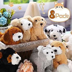 8 Pieces Plush Pets 5 Inch Stuffed Animals Bulk Assorted Cute Stuffed Pet Animal Plush Toys Small Plush Animals for Kids Halloween School Classroom Animal Themed Party Supplies Decors (Standing Dog)