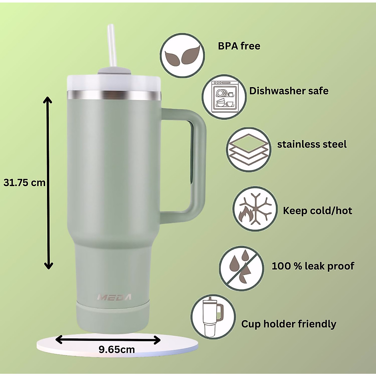 Tumbler with Lid & Straw 40oz | Leak Proof ,Insulated, Reusable Travel Coffee Mug Stainless Steel | Includes Tumbler Accessories Straw Cover + Silicone Boot for Water,Iced Tea, Easter Gift (Green)