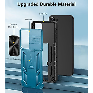 FNTCASE for Samsung Galaxy S23 Case: Military Grade Drop Protection Rugged Protective S23 5G Cell Phone Cover with Kickstand & Slide | Shockproof TPU Matte Textured Sturdy Bumper Cases 6.1'' - Blue