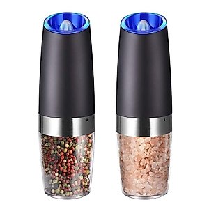 Joseky Black Electric Salt And Pepper Grinder , Pepper Mill Grinder with Adjustable Coarseness, Blue Led Light, One Hand Operated Suitable for Solid Seasoning Such As Sea Salt, Spices(2-pcs)