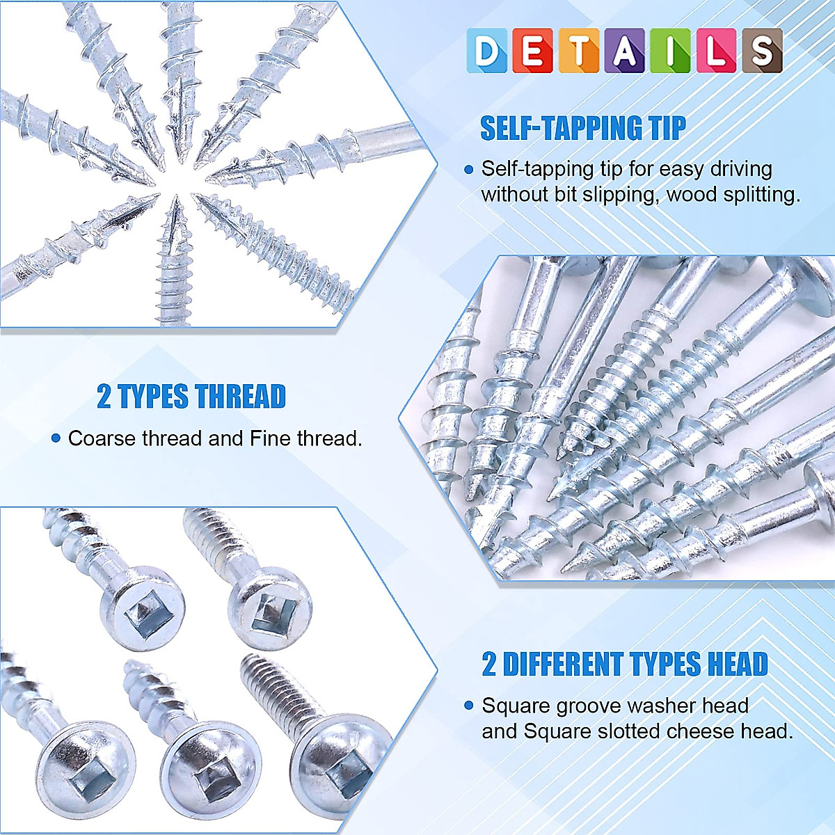 Glarks 160Pcs #8x2-1/2'' Pocket Hole Screws Zinc Coated Square Drive Self Tapping Coarse Thread Wood Screws for Wood and Sheet Metal (#8x2-1/2'' Coarse Thread)