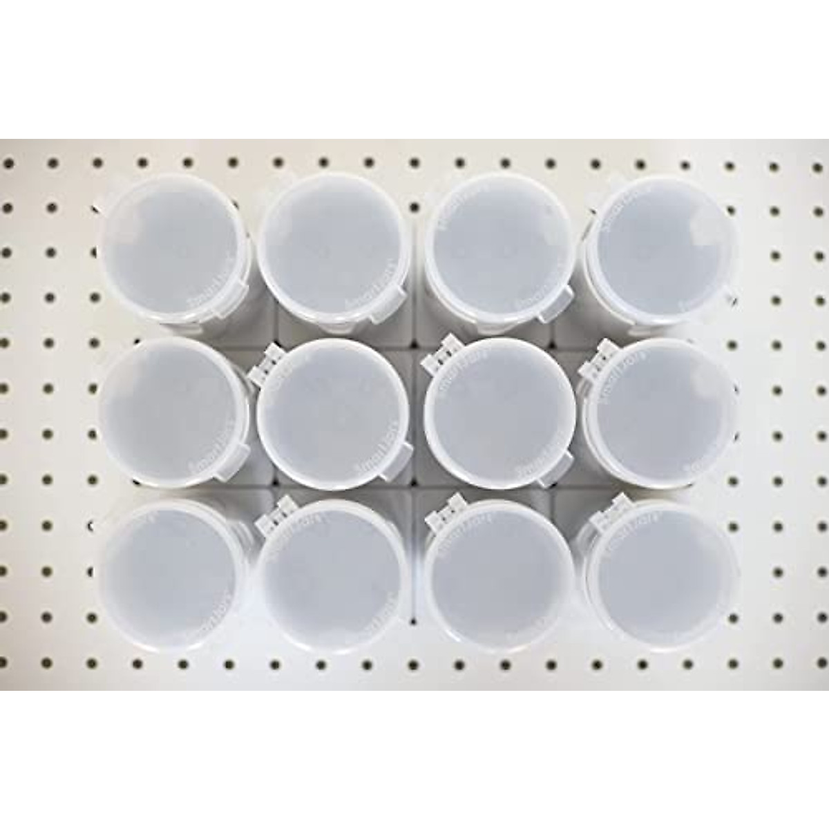 SmartJars® Pegboard Organizer Accessories Storage Jars, Pegboard Jars for Garage Organization, Craft Room, or Pantry, Pegboard Bins with Lids, Pegboard Wall Organizer, Organizer Pack of 12 (White)