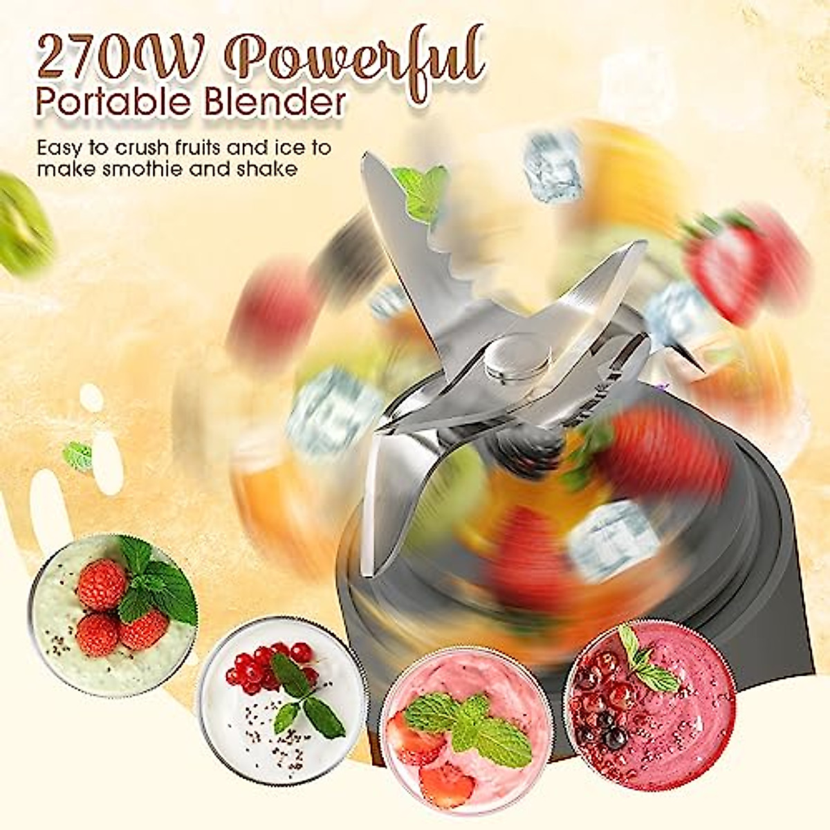 Portable Blender, Personal Blender for Shakes and Smoothies, 20 Oz Mini Smoothies Blender to Go, USB Rechargeable Blender Cup with Travel Lid for Home, Office, Travel