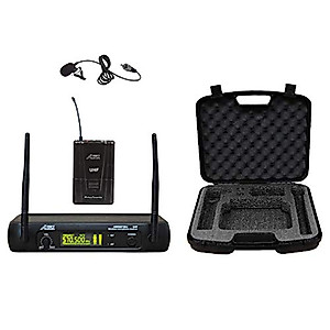 Audio 2000S S6073M UHF Wireless Lavalier Microphone System with Balanced XLR and 1/4-Inch Outputs, Volume Control, and Hard PVC Carrying Case