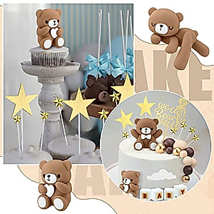 41 Pcs/Set Bear Cake Toppers Mini Bear Cake Decorations Cake Toppers Gold White Pearl Ball for Boy Girl Baby Shower Birthday Party Decorations (Dark Brown, Cute Style)