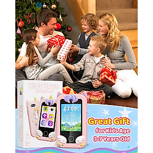 Kids Toy Smartphone, Gifts and Toys for Girls Boys Ages 3-8 Years Old, Fake Play Unicorn Toy Phone with Music Player Dual Camera Puzzle Games Touchscreen, Birthday, Kids Trip Activity